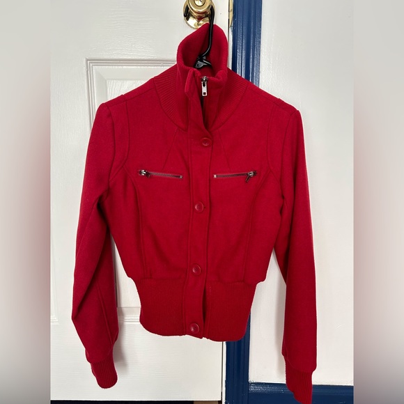 2B Bebe | Jackets & Coats | 2b Bebe Size S Red Wool Turtleneck Jacket ...
